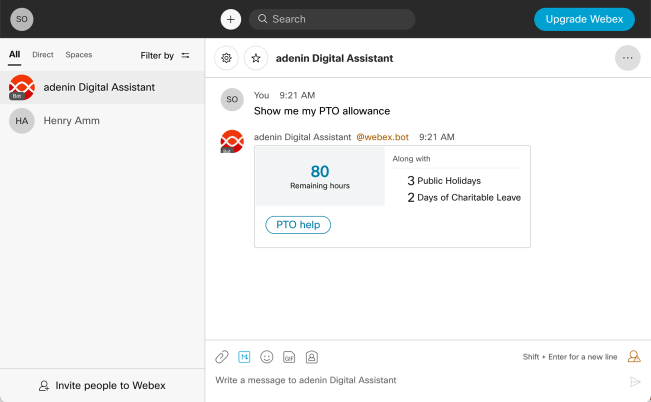 Digital Assistant, your AI chatbot for happier work by adenin