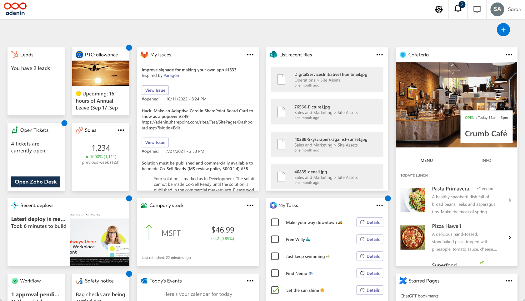 Free Asana web part for SharePoint - adenin